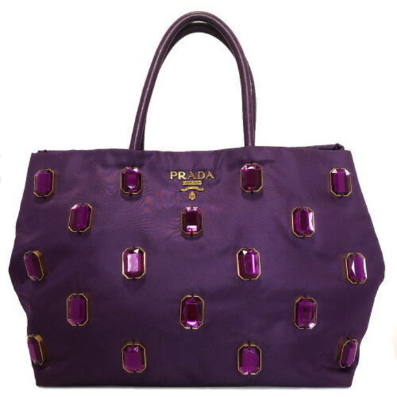 Prada | Bags | Prada Tote Bag Bijou Handbag Nylon Purple Logo | Poshmark